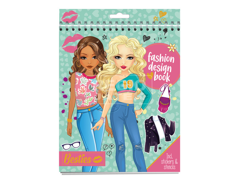 Besties - 24x20 cm divatervező füzet, 2 ív matrica, 2 féle színes lap ...